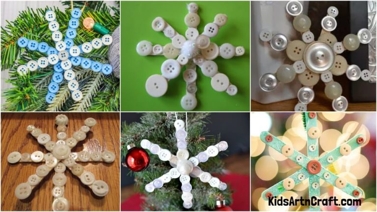 Snowflake Button Crafts Using Popsicle Stick - Kids Art & Craft