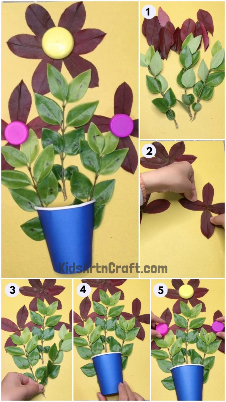 Recycled Flower Bouquet Craft Using Fall Leaves, Paper Cup and Bottle ...