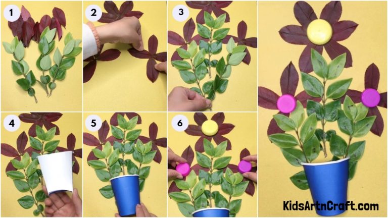 Recycled Flower Bouquet Craft Using Fall Leaves, Paper Cup and Bottle ...