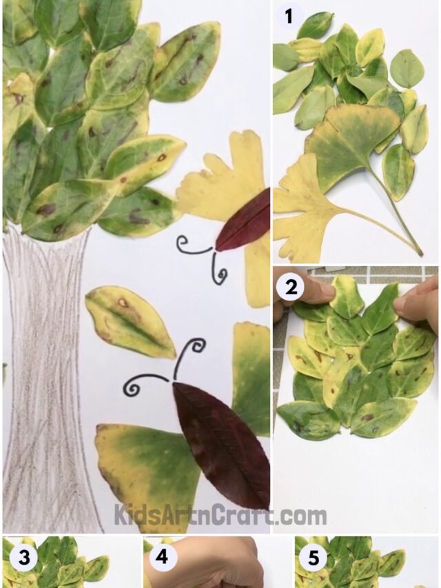 Easy Tree & Butterfly Art Using Leaves – Step by Step Tutorial - Kids ...