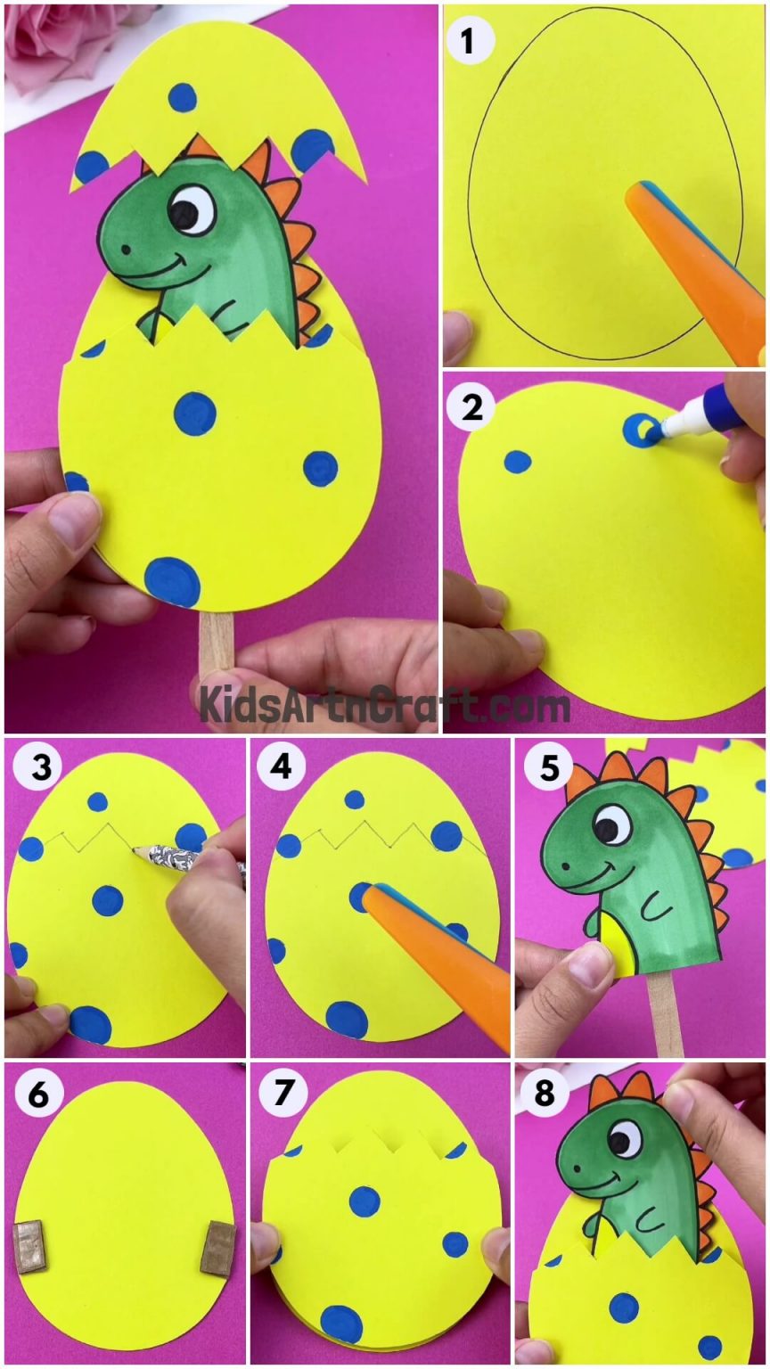 DIY Hatching Baby Dinosaur Craft Using Popsicle Stick - Kids Art & Craft