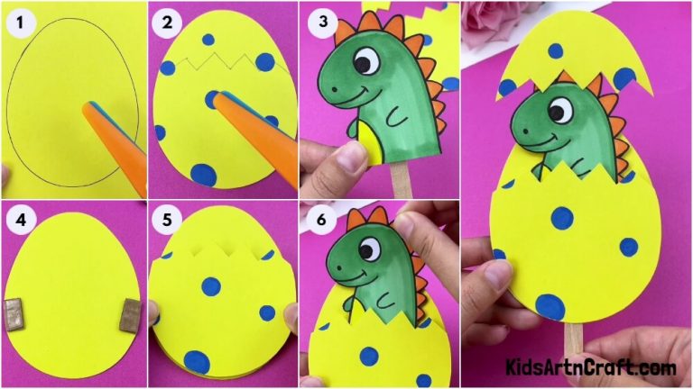 DIY Hatching Baby Dinosaur Craft Using Popsicle Stick - Kids Art & Craft