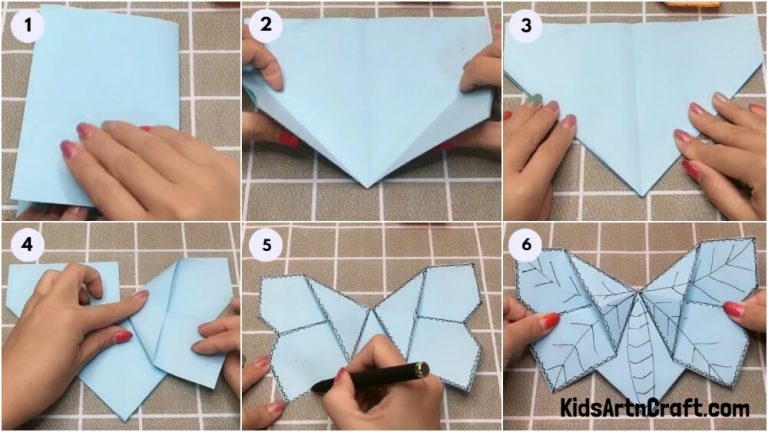DIY Origami Paper Butterfly Craft - Step by Step Image Tutorial - Kids Art & Craft