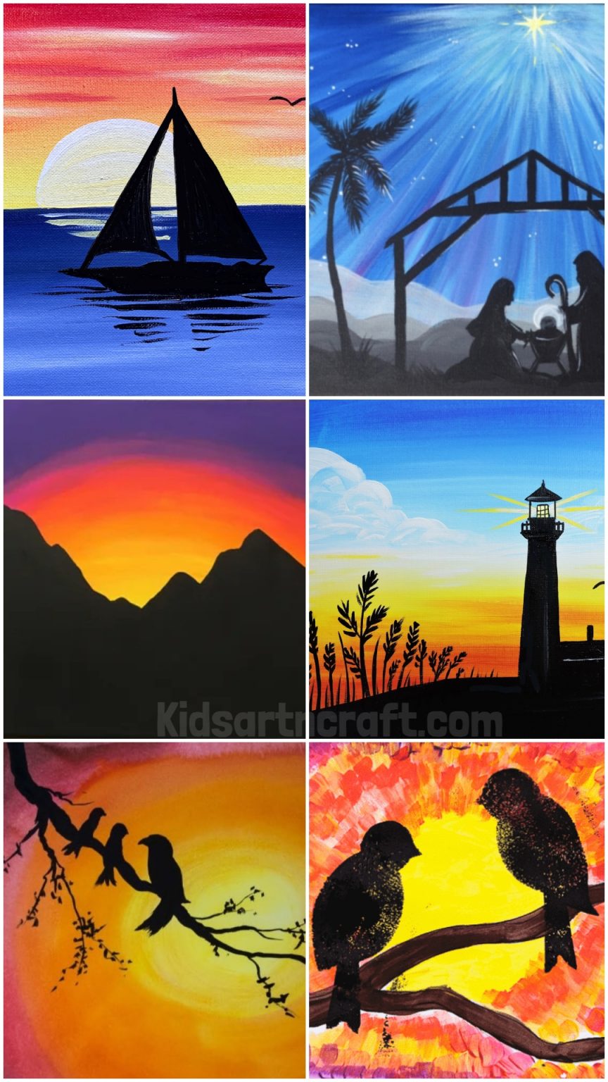 Easy Silhouette painting for beginners - Kids Art & Craft