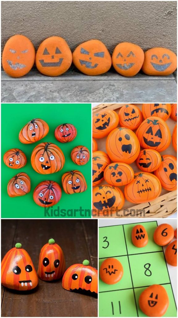 Pumpkin Rock Painting Halloween Crafts - Kids Art & Craft