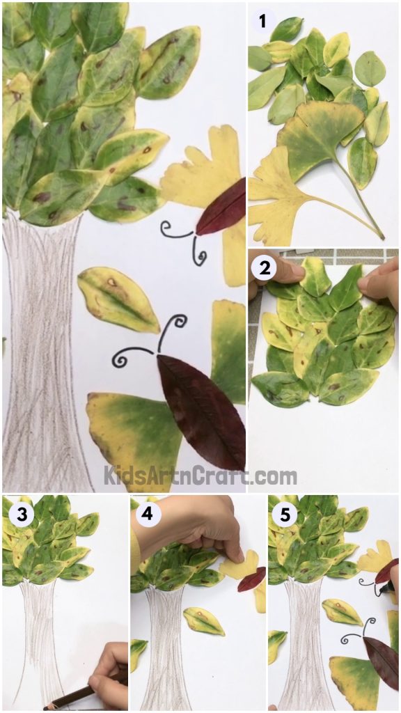 Easy Tree & Butterfly Art Using Leaves – Step by Step Tutorial - Kids ...