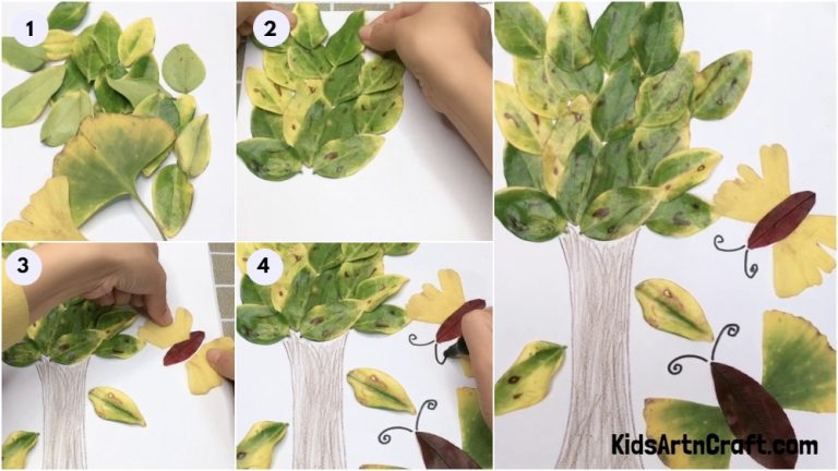 Easy Tree & Butterfly Art Using Leaves – Step by Step Tutorial - Kids ...