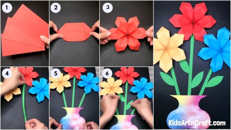 Handmade Paper Flower Craft For Kids - Step by Step Tutorial - Kids Art ...