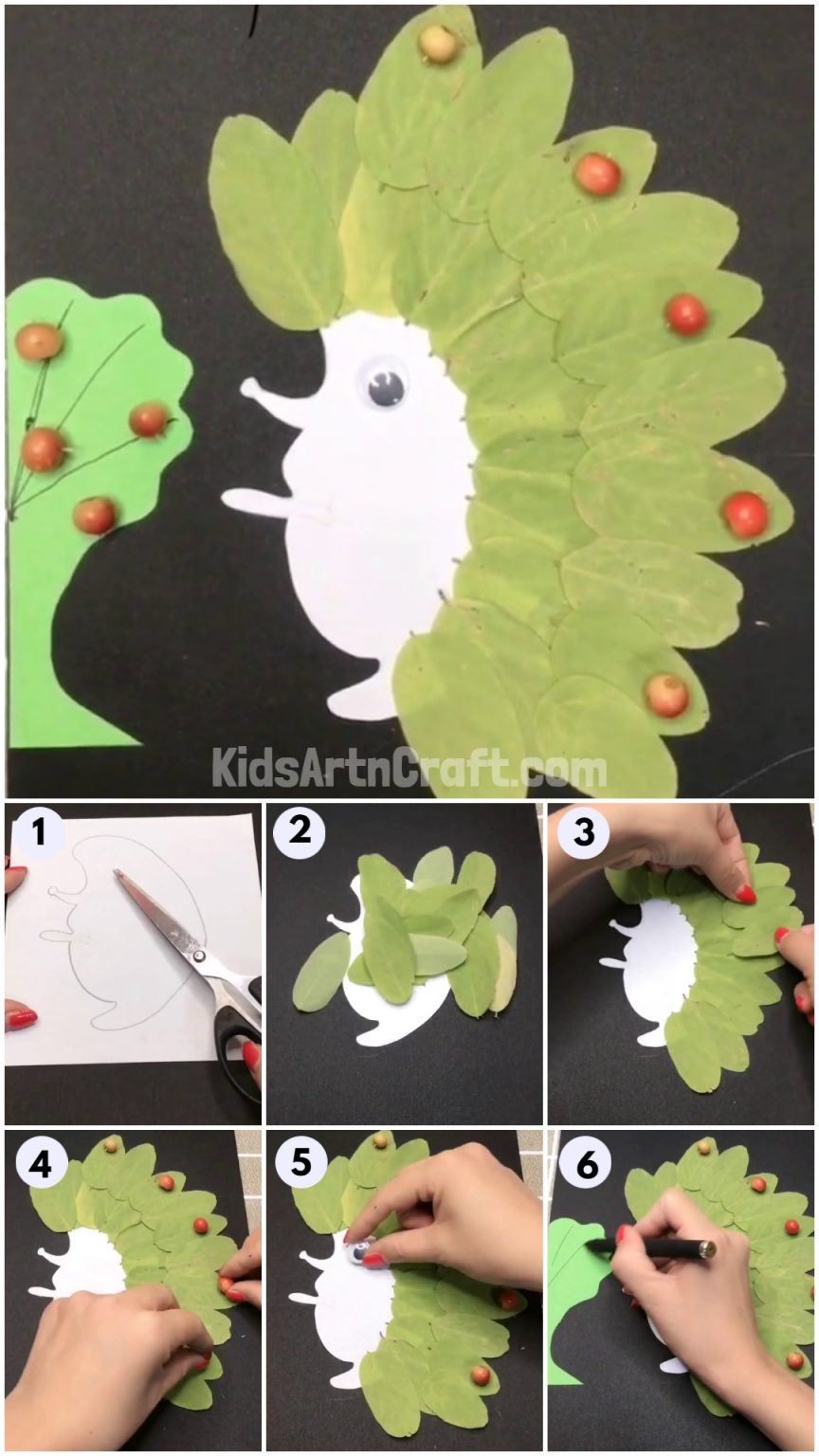 Hedgehog Leaf Art and Craft Step by Step Tutorial - Kids Art & Craft