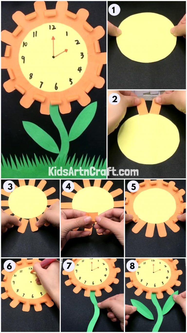 How To Make Sunflower Clock Craft Using Paper - Kids Art & Craft