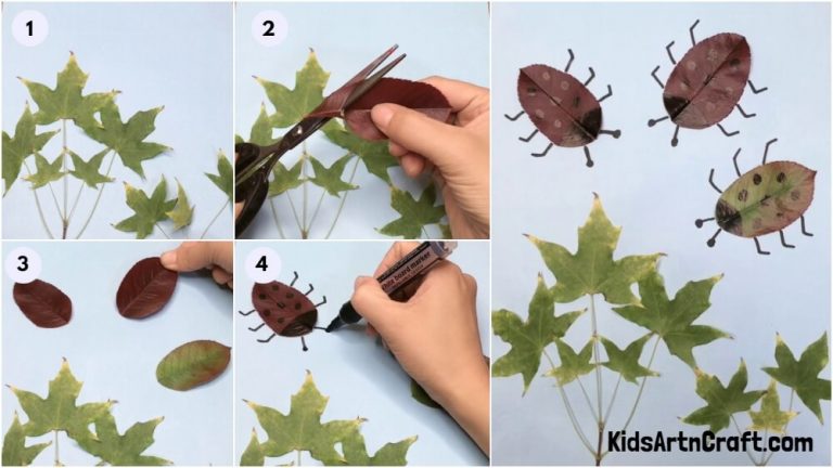 Ladybug Art & Craft Using Leaves – Step by Step Tutorial - Kids Art & Craft