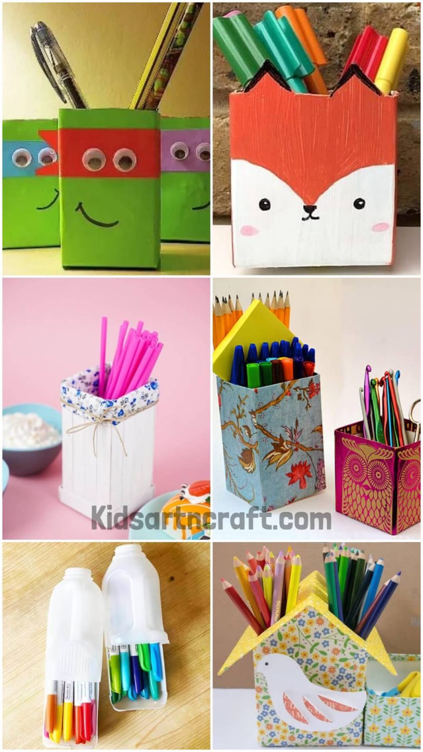 Milk Carton Pencil Holder Crafts - Kids Art & Craft