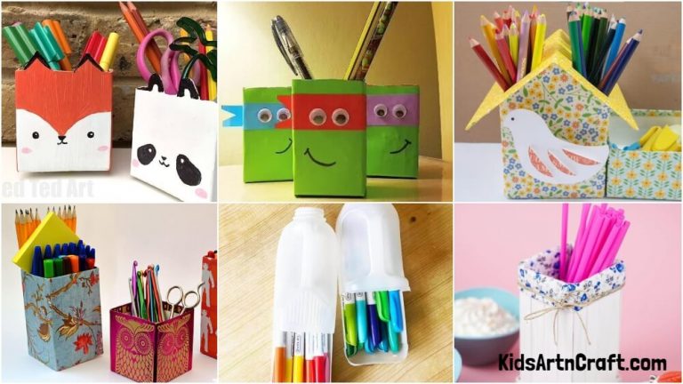 Milk Carton Pencil Holder Crafts - Kids Art & Craft