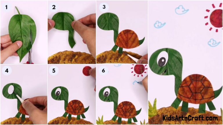 Recycled Turtle Craft With Sun Using Leaves - Kids Art & Craft