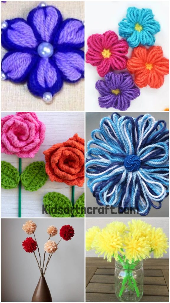 Woolen Thread Craft Flowers - Kids Art & Craft