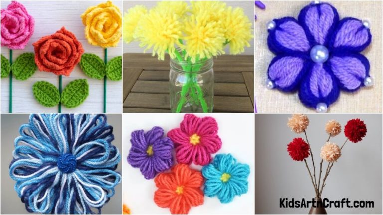 Woolen Thread Craft Flowers - Kids Art & Craft