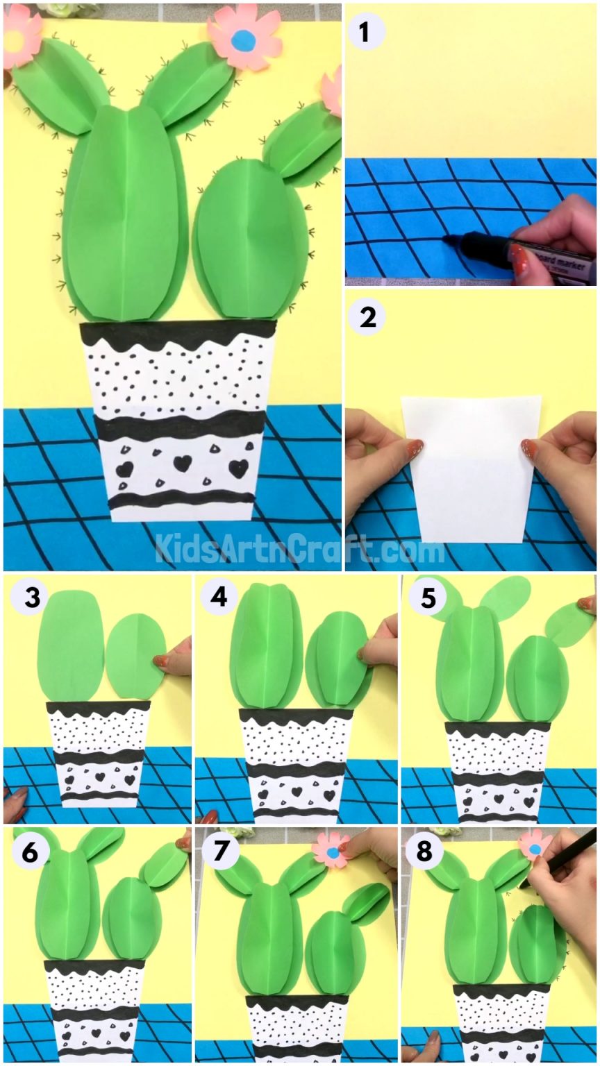 3D Cactus Paper Craft Tutorial for Kids - Kids Art & Craft