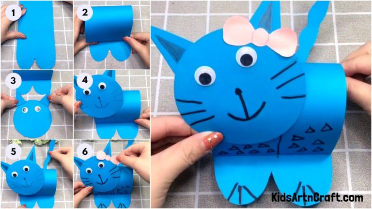 Cute Blue Paper Cat Craft - Step by Step Tutorial - Kids Art & Craft