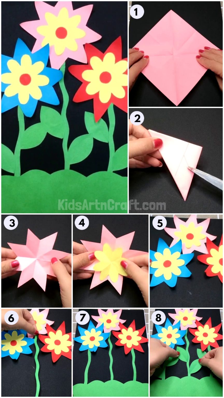 DIY Easy Paper Flower Craft For Kids - Step by Step Tutorial - Kids Art ...