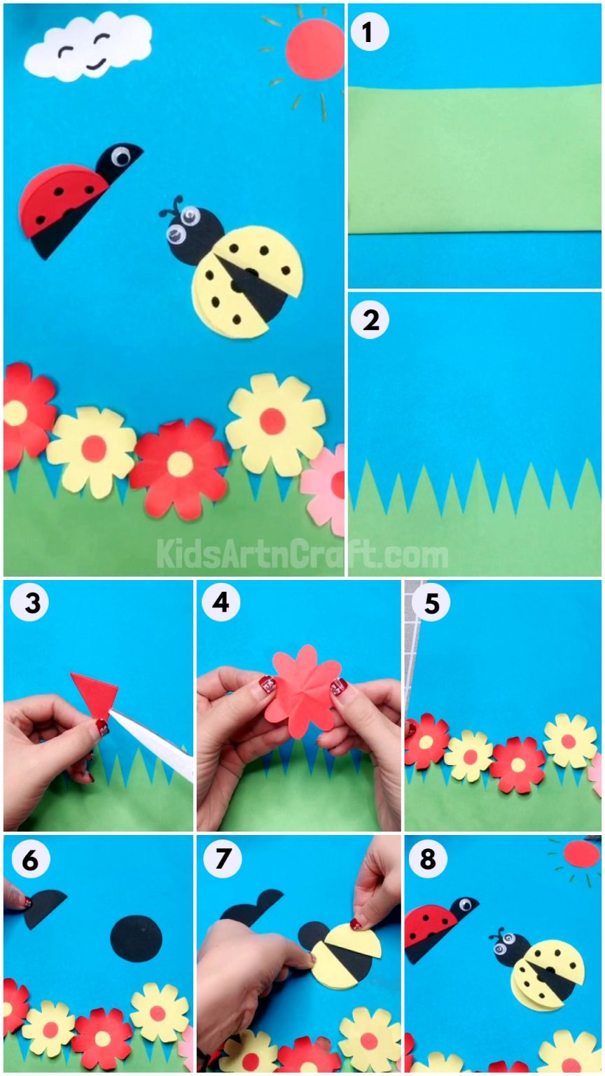 Flower & Ladybug Paper Craft For Spring Season - Step by Step ...