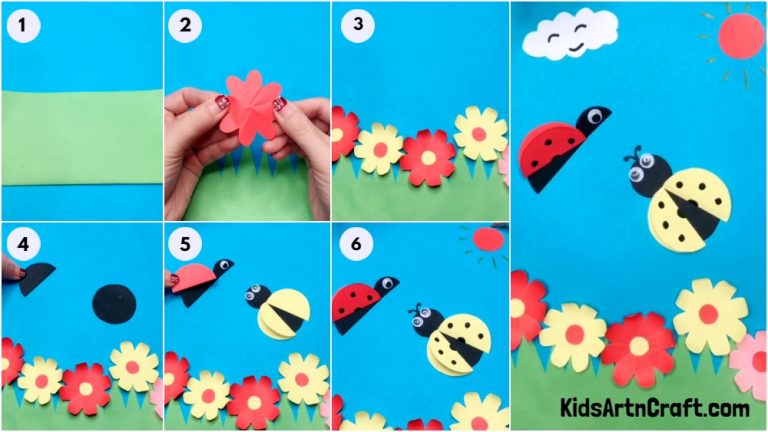 Flower & Ladybug Paper Craft For Spring Season - Step by Step ...