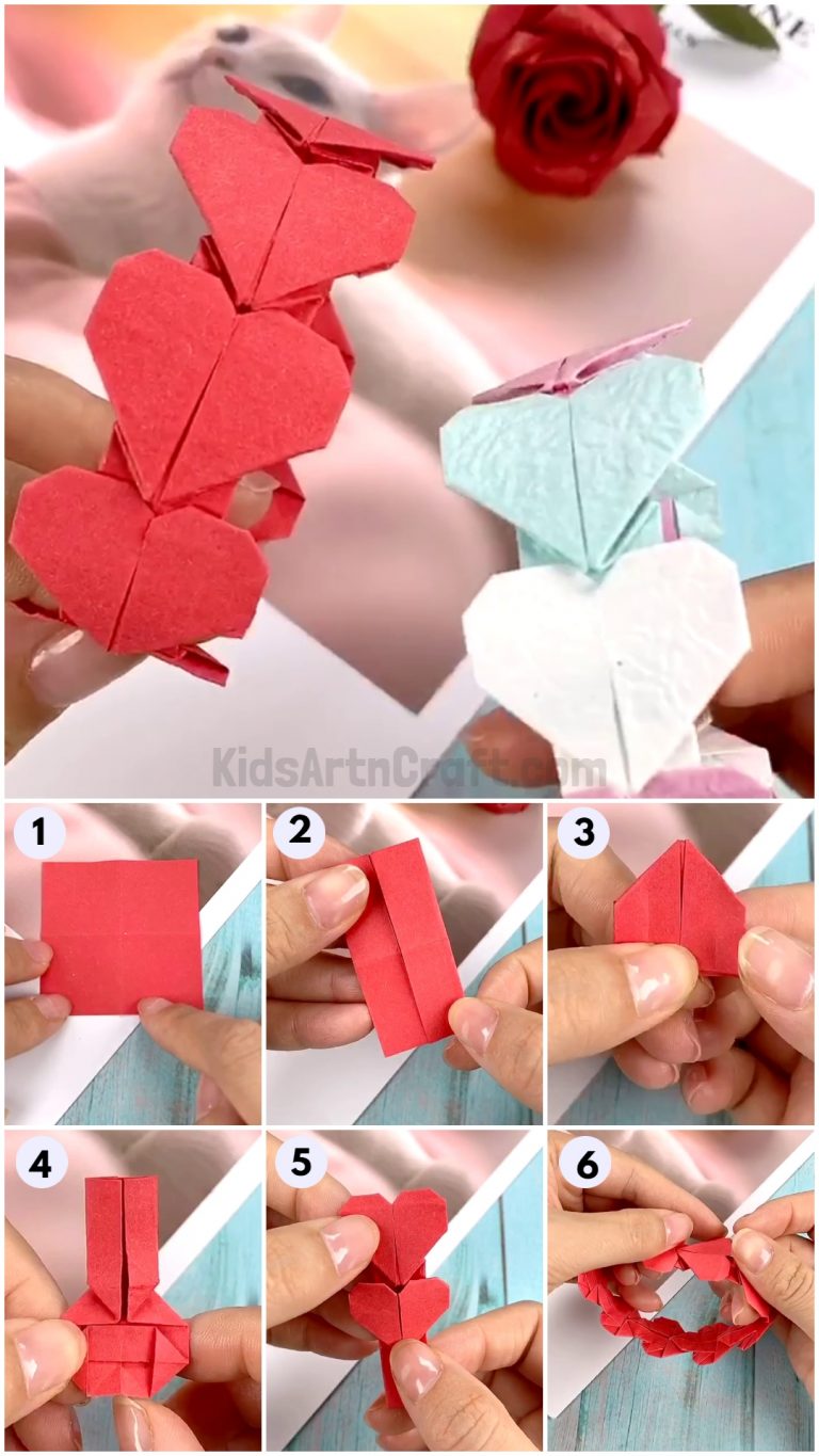 Origami Heart Shaped DIY Bracelet for Valentine's Day - Kids Art & Craft