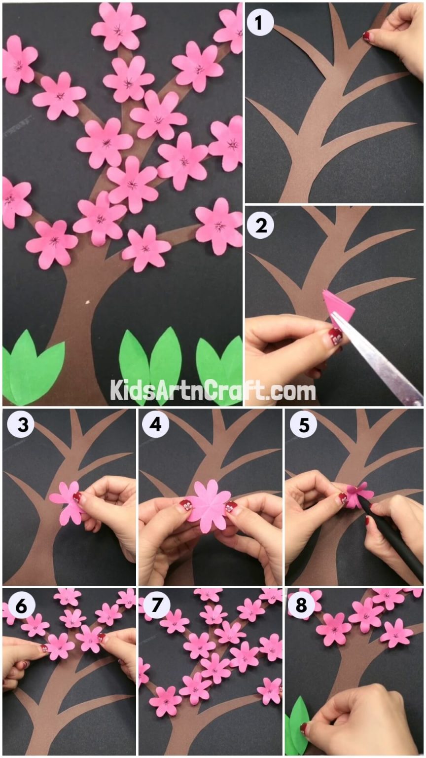 Simple Way To Make Paper Flower Tree Craft - Kids Art & Craft