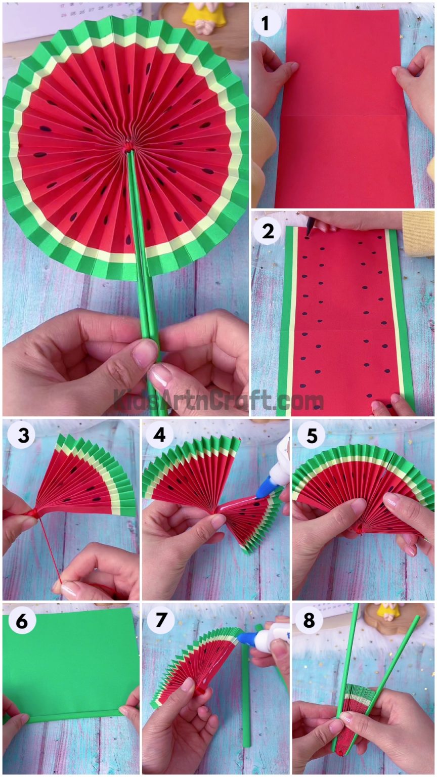 Watermelon Fan Craft - Step By Step Tutorial - Kids Art & Craft