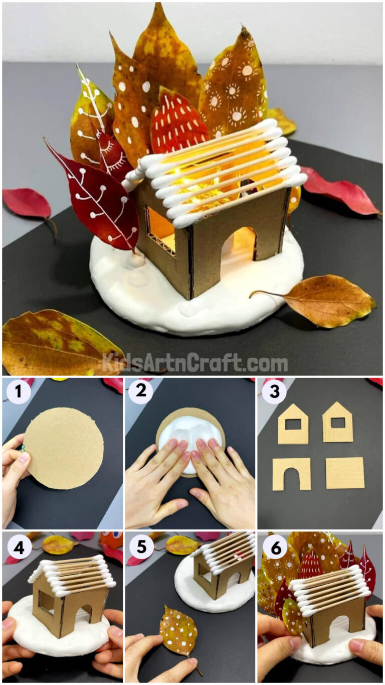 Beautiful House Craft Tutorial With Cardboard And Cotton Swab - Kids ...