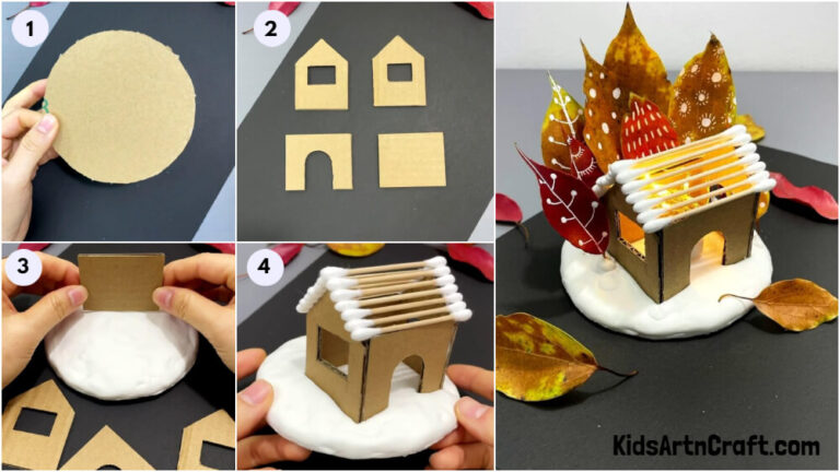 Beautiful House Craft Tutorial With Cardboard And Cotton Swab - Kids ...