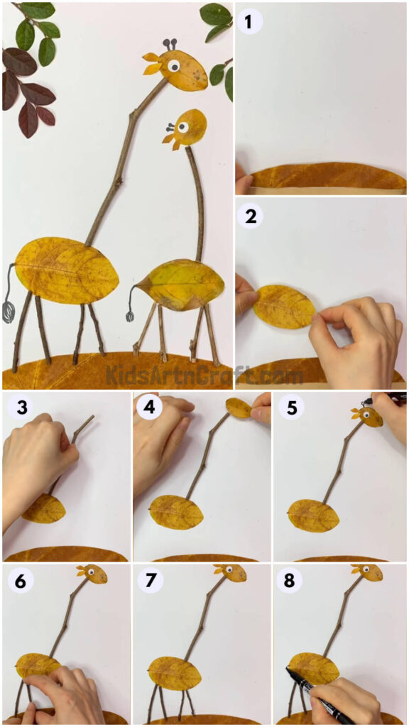 How To Make Giraffe Art And Craft With Fallen Leaves - Kids Art & Craft