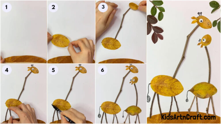 How To Make Giraffe Art And Craft With Fallen Leaves - Kids Art & Craft