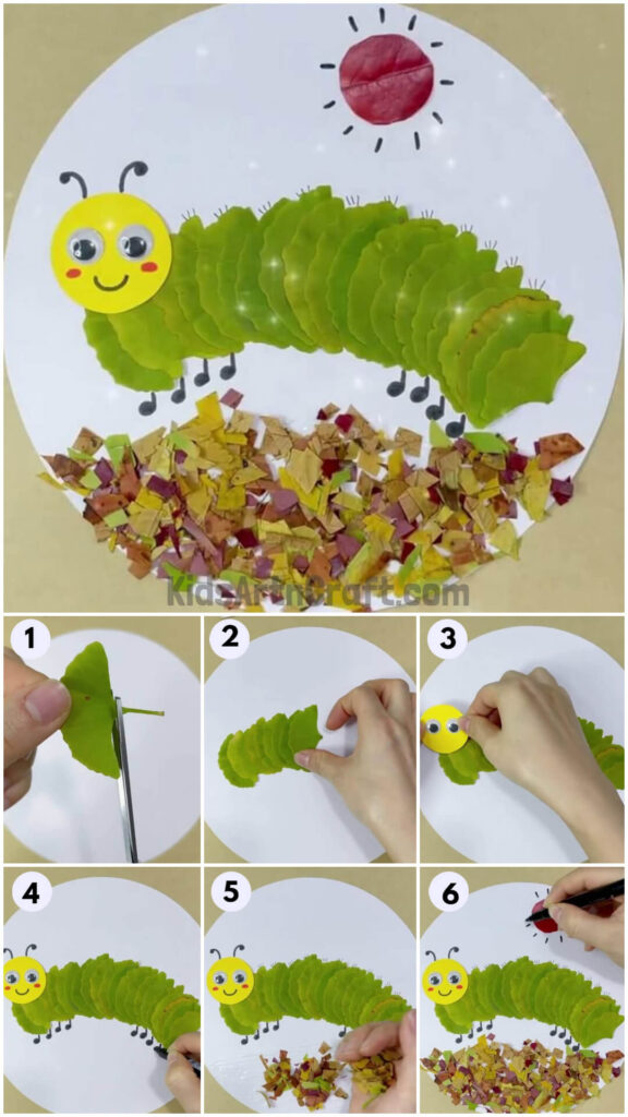 Caterpillar Craft With Leaves, Paper And Googly Eyes - Kids Art & Craft