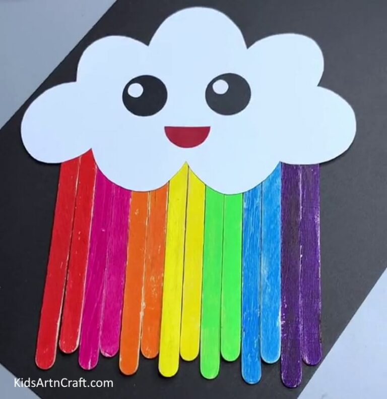 Easy Paper & Popsicle Cloud Rainbow Craft For Kids - Kids Art & Craft