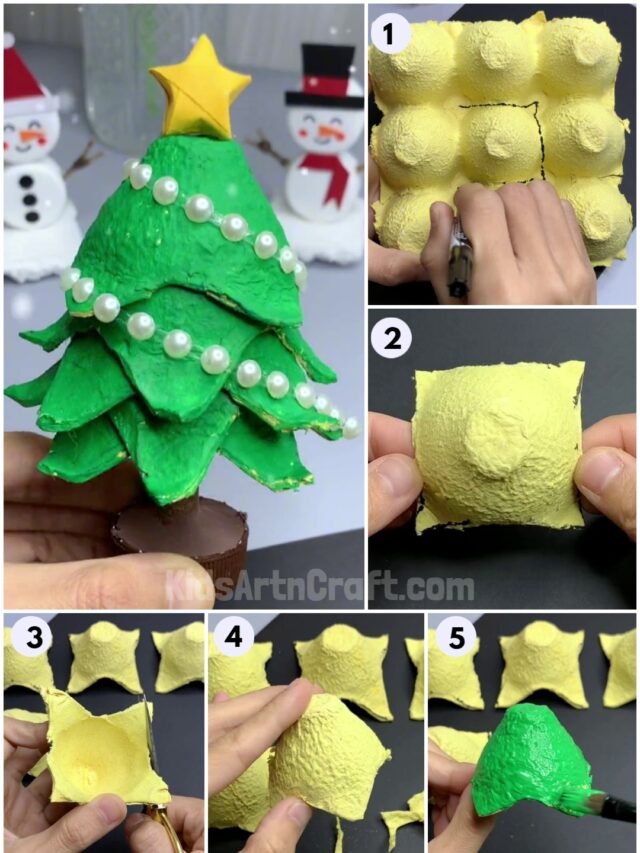 Christmas Tree using Egg Carton Tutorial for Kids - Kids Art & Craft