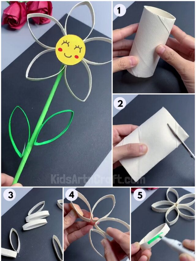 DIY Cardboard Tube Flowers Step by Step Tutorial - Kids Art & Craft