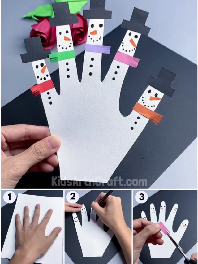 DIY Step by Step Finger Puppet Snowman Craft for Kids - Kids Art & Craft