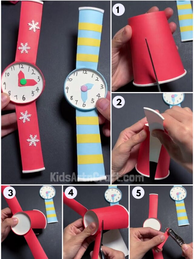 How to Make Paper Cup Wrist Watch Tutorial for Kids - Kids Art & Craft