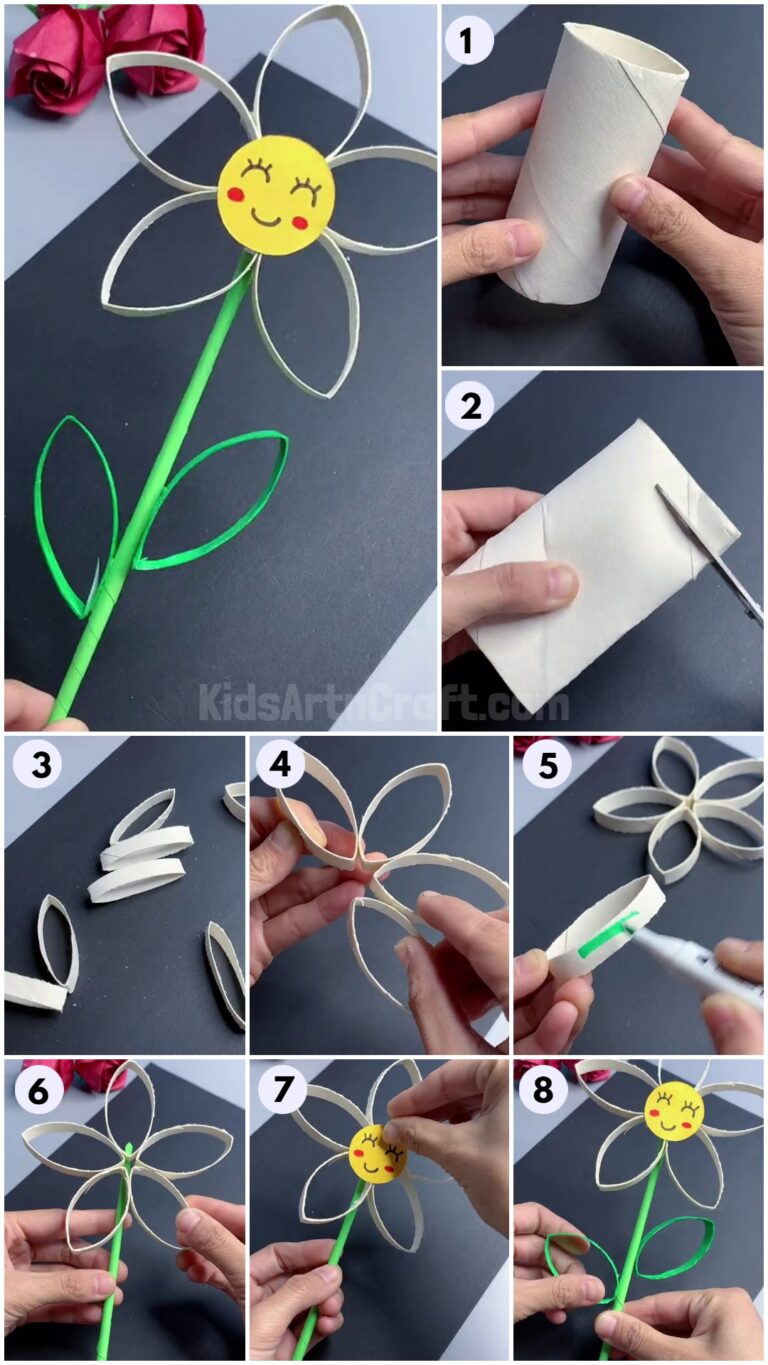DIY Cardboard Tube Flowers Step by Step Tutorial - Kids Art & Craft