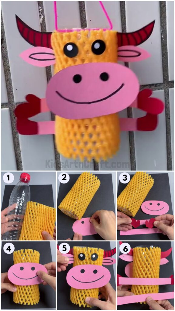 DIY Cow Craft From Fruit Foam Net - Kids Art & Craft