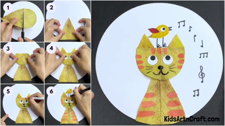 DIY Leaf Cat Step by Step Tutorial For Kids - Kids Art & Craft