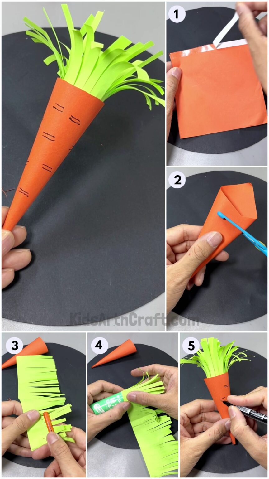 DIY Paper Carrot Step by Step Tutorial For Kids - Kids Art & Craft