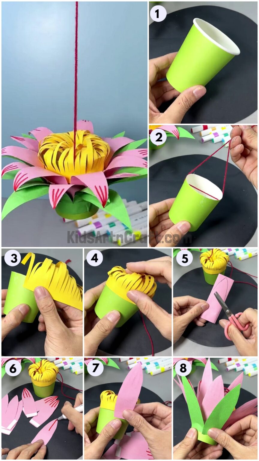 DIY Paper Flower Hanging Craft Step-by-Step Tutorials - Kids Art & Craft
