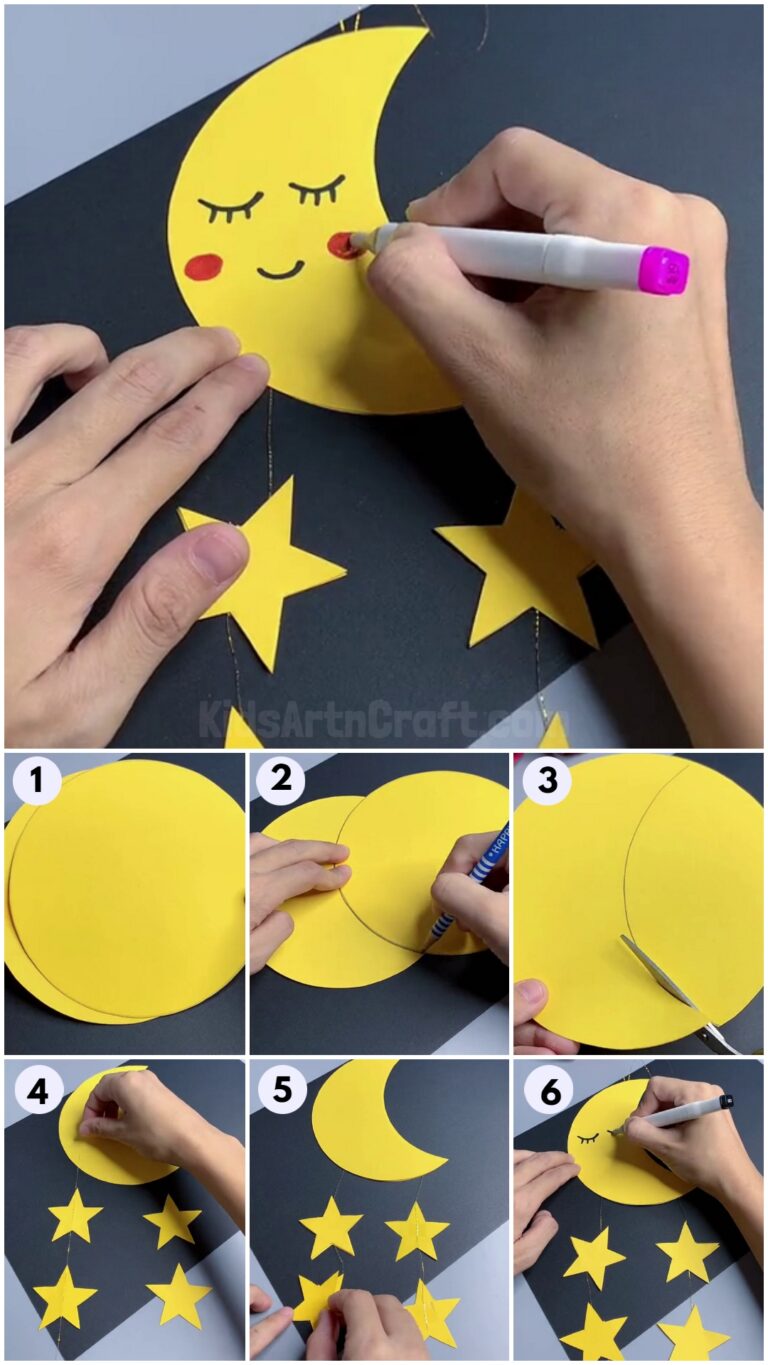 DIY Paper Moon And Star Wall hanging Craft for Kids - Kids Art & Craft