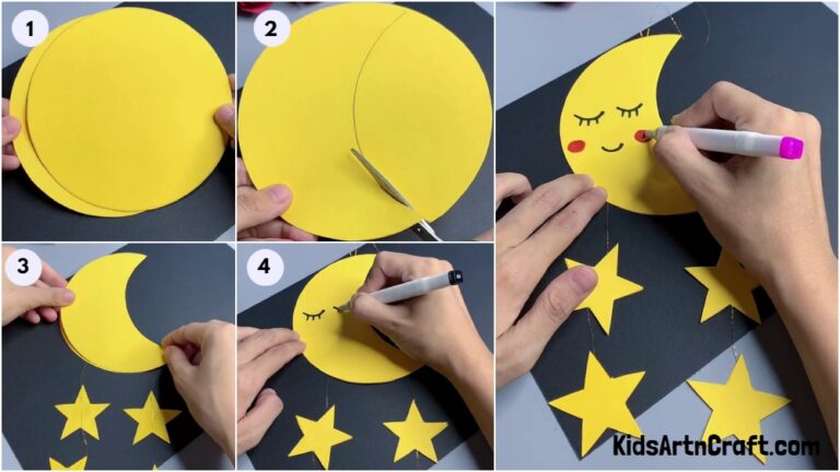DIY Paper Moon And Star Wall hanging Craft for Kids - Kids Art & Craft