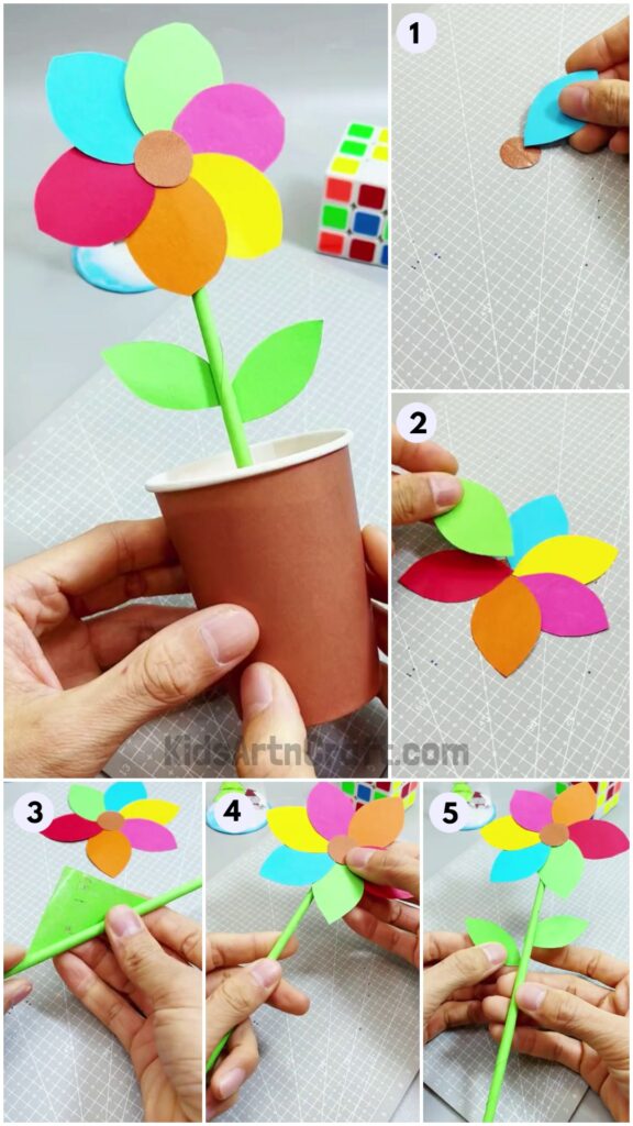 Easy and Colorful Paper Flower Craft For Kids To Make - Kids Art & Craft