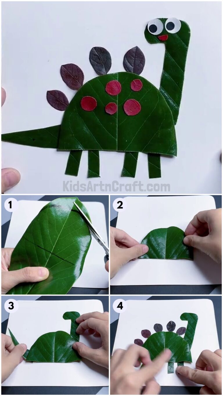 Easy Dinosaur Craft For Kids Using Fresh Leaf - Kids Art & Craft