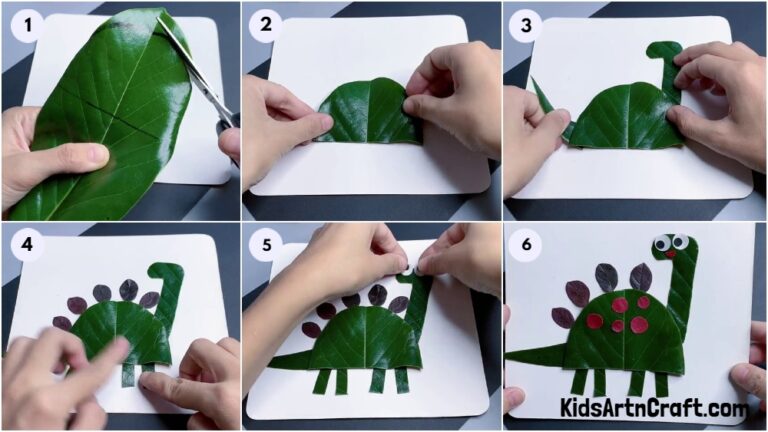 Easy Dinosaur Craft For Kids Using Fresh Leaf - Kids Art & Craft