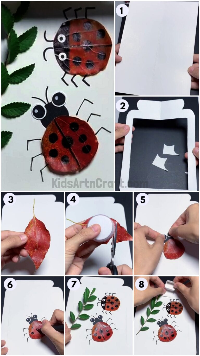 Easy Ladybug Craft For Kids Using Leaves and Paper - Kids Art & Craft