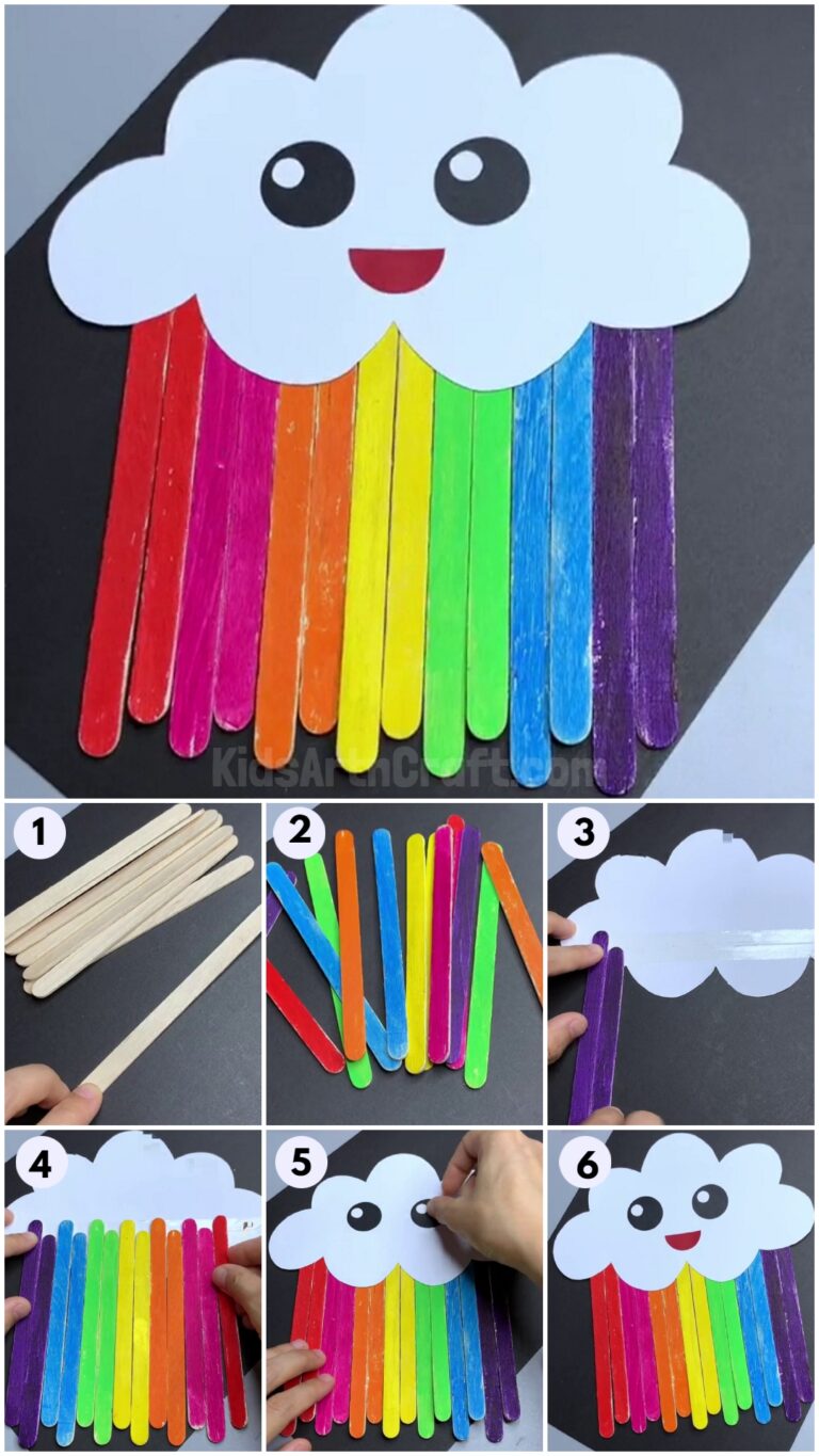 Easy Paper & Popsicle Cloud Rainbow Craft For Kids - Kids Art & Craft